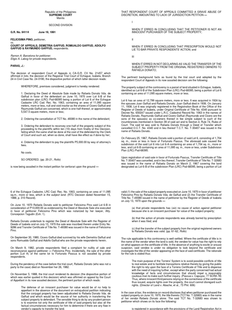 Supreme Court: Ramon A. Barcelona For Petitioner. Eligio A. Labog For ...