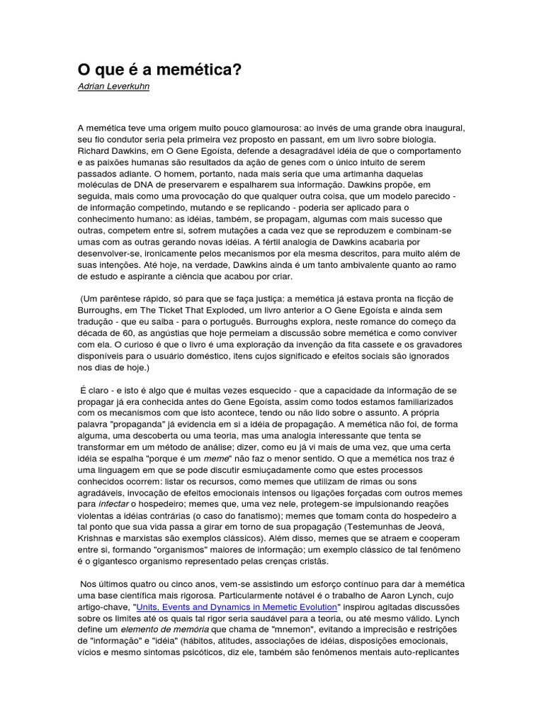 O Que É A Memética | PDF | Meme | Richard dawkins