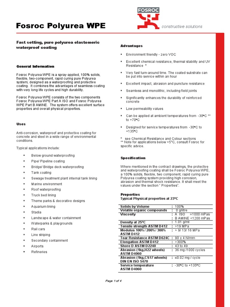 Fosroc Polyurea WPE | PDF | Concrete | Solid