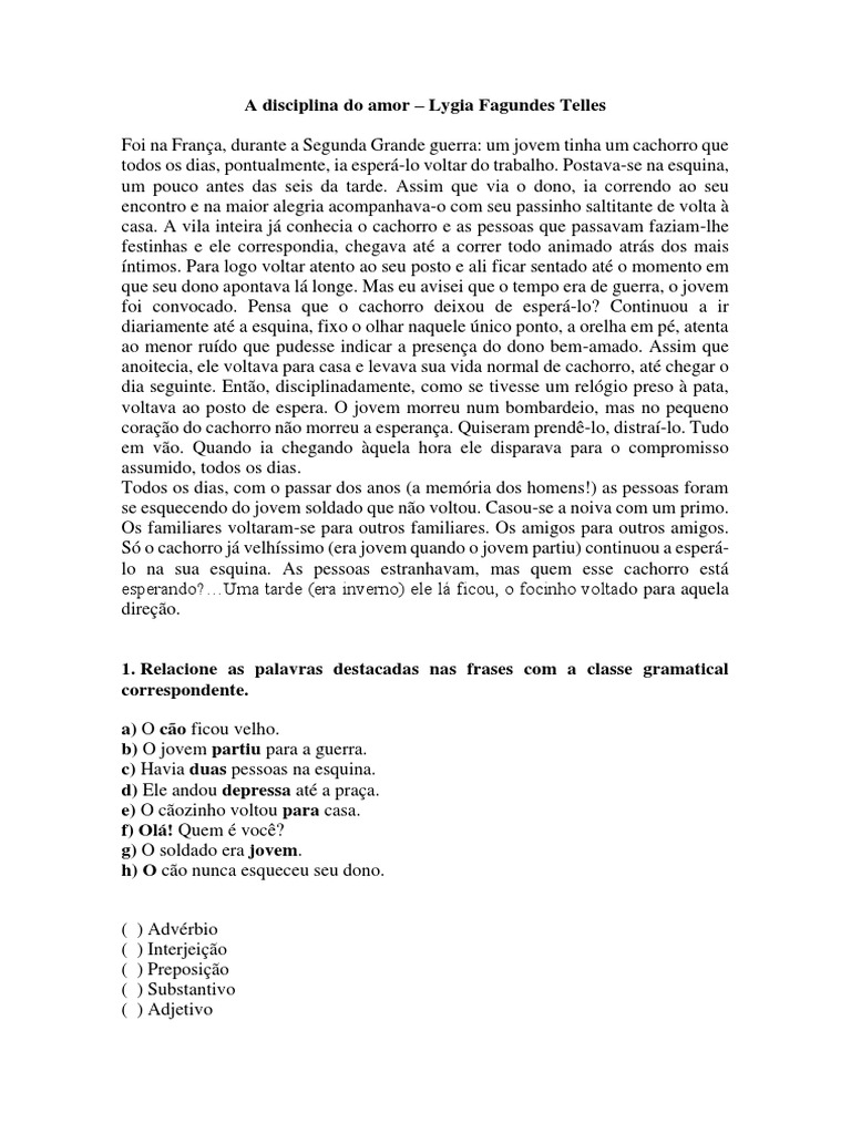 A Disciplina Do Amor Análise E Atividades Pdf Sintaxe Morfologia