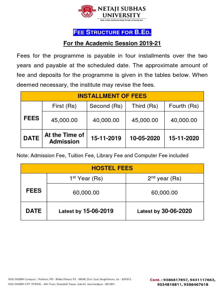 Fee Schedule B.ed | PDF | Finance & Money Management