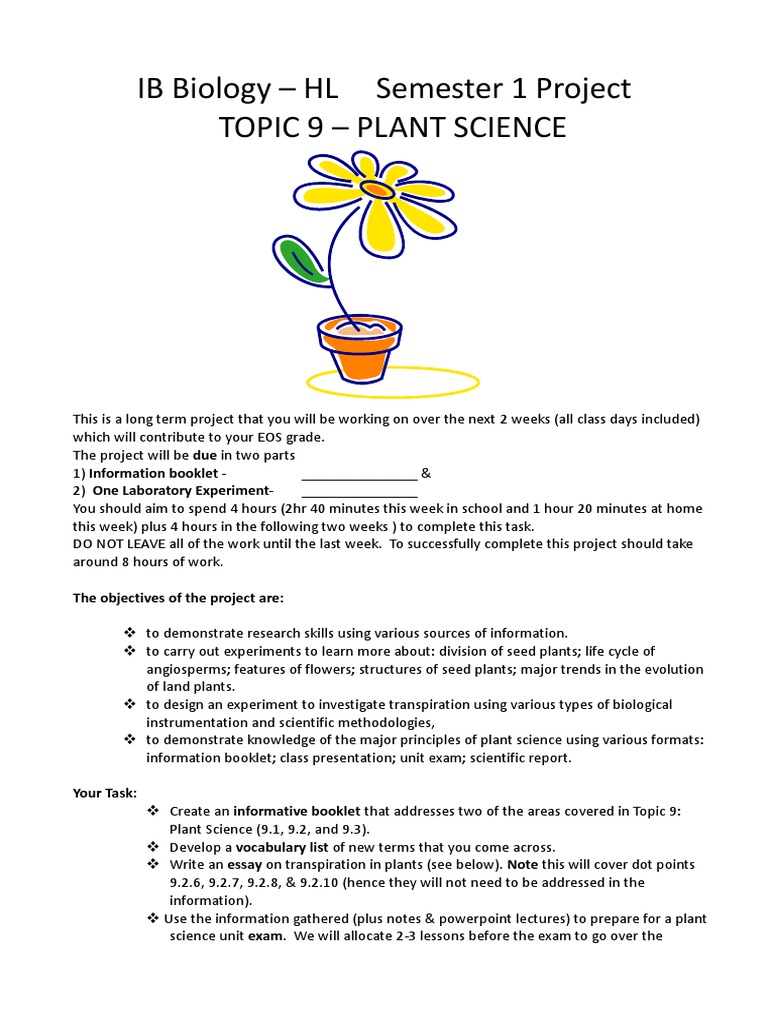 IB Biology - HL Semester 1 Project Topic 9 - Plant Science | PDF ...