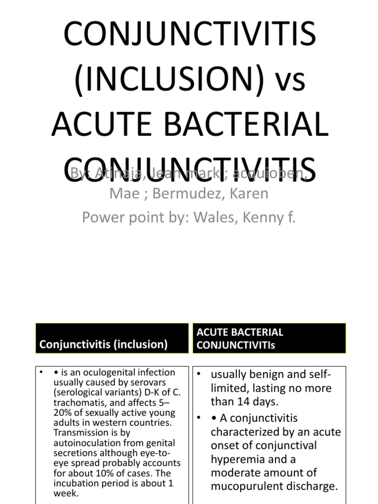 Conjunctivitis (Inclusion) Vs Acute Bacterial Conjunctivitis | PDF ...