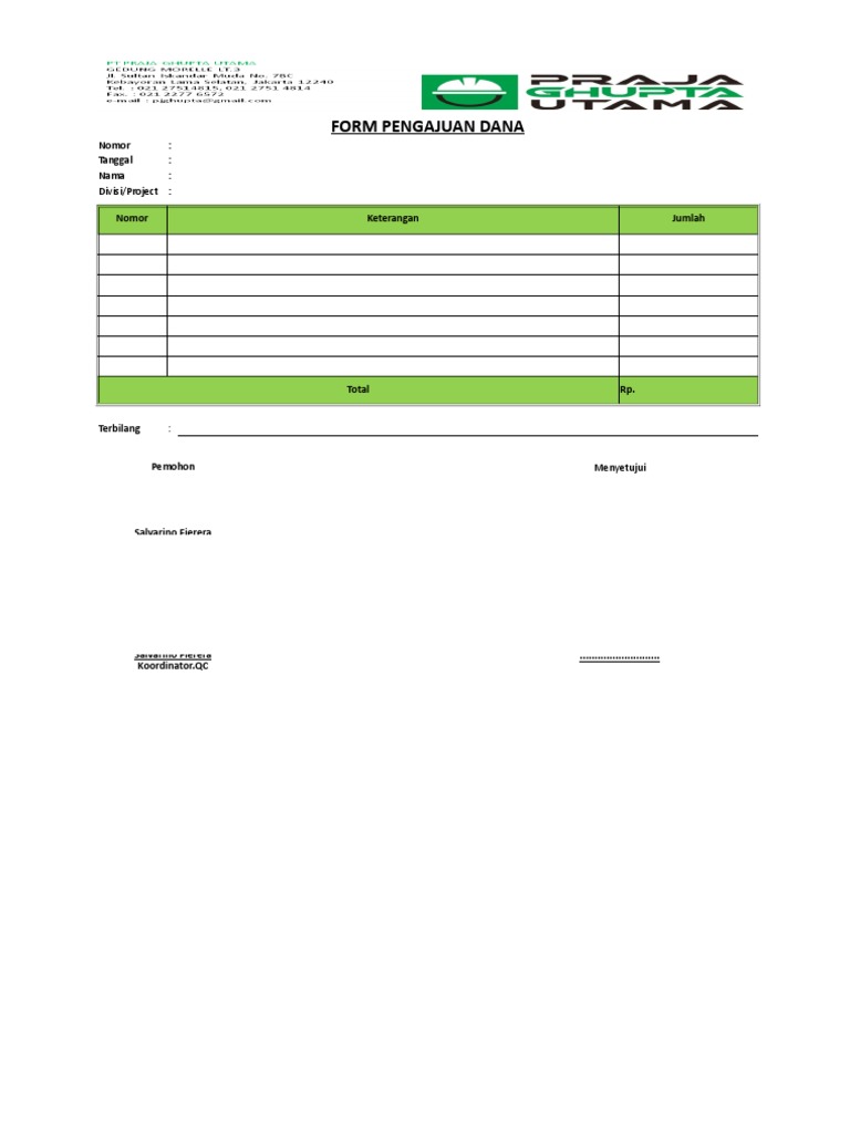 Formulir Pengajuan Dana Operasional | PDF