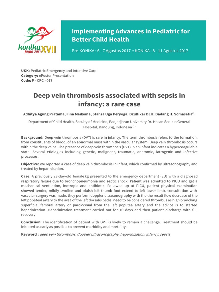 Deep Vein Thrombosis Associated With Sepsis in Infancy: A Rare Case ...