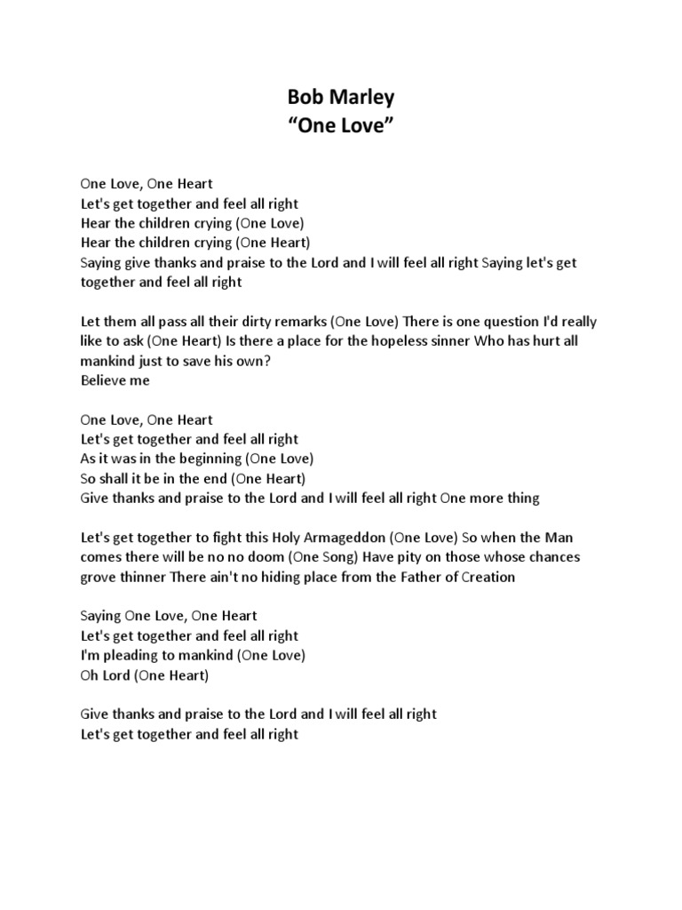 Bob Marley "One Love" Lyrics Analysis | PDF