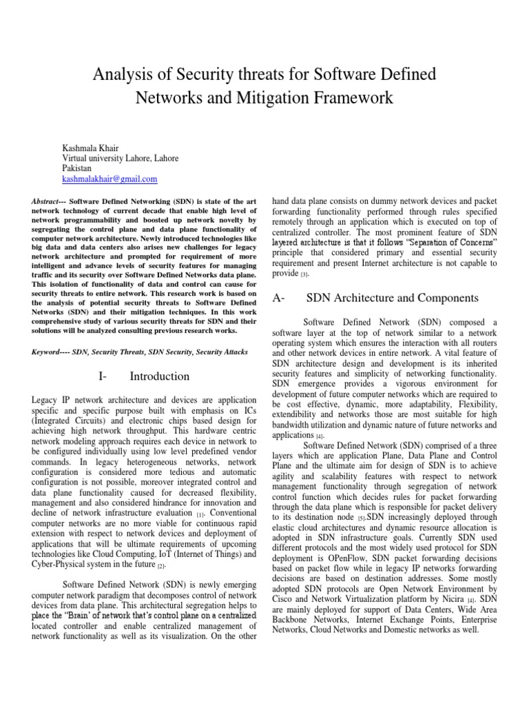 SDN Security Issues and Mitigation Techniques | PDF | Transmission ...