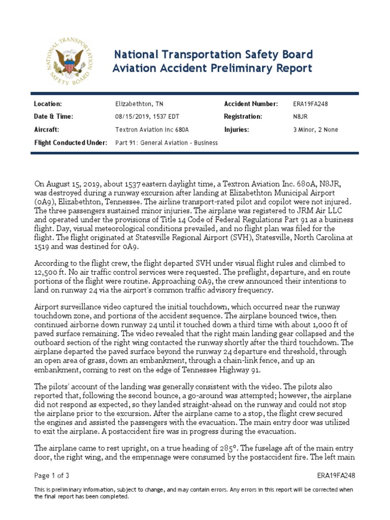 Dale Earnhardt Jr. Plane Crash Report | PDF | Flight Recorder | Airport