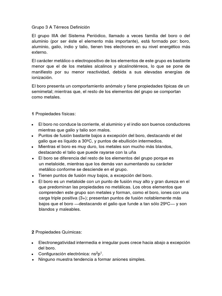 Características de los Metales Térreos | PDF | Rieles | Boro