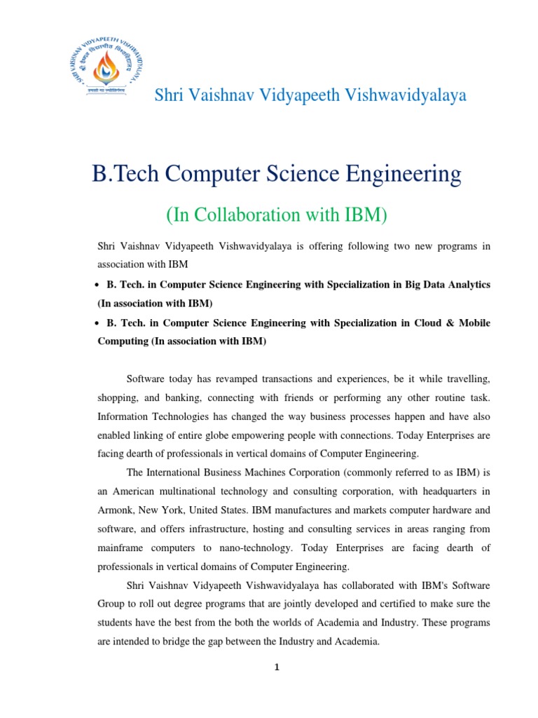 B.Tech Computer Science Engineering: in Collaboration With IBM) | PDF ...