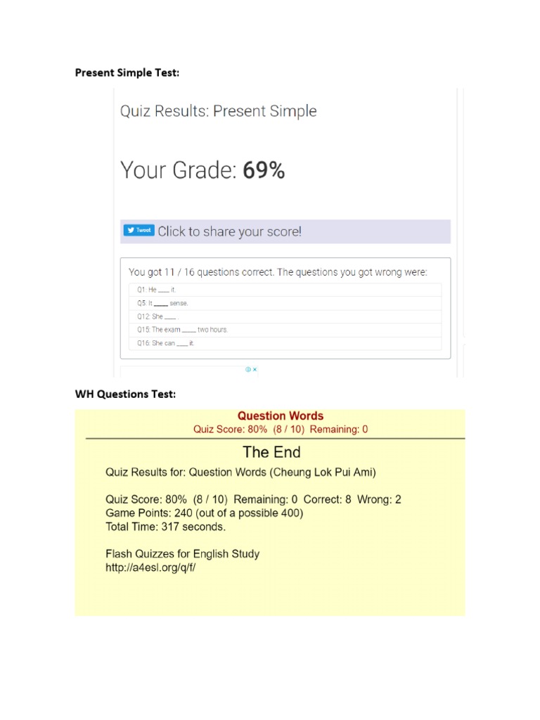 Present Simple Test | PDF