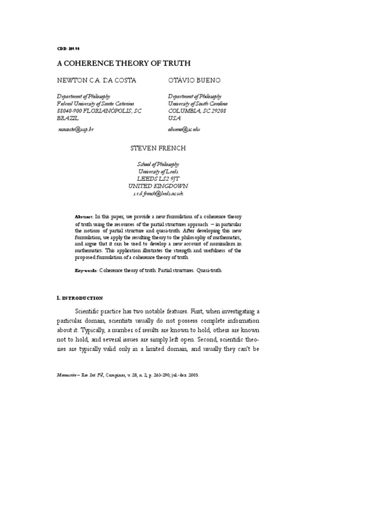 A Coherence Theory of Truth | PDF | Pragmatism | Truth