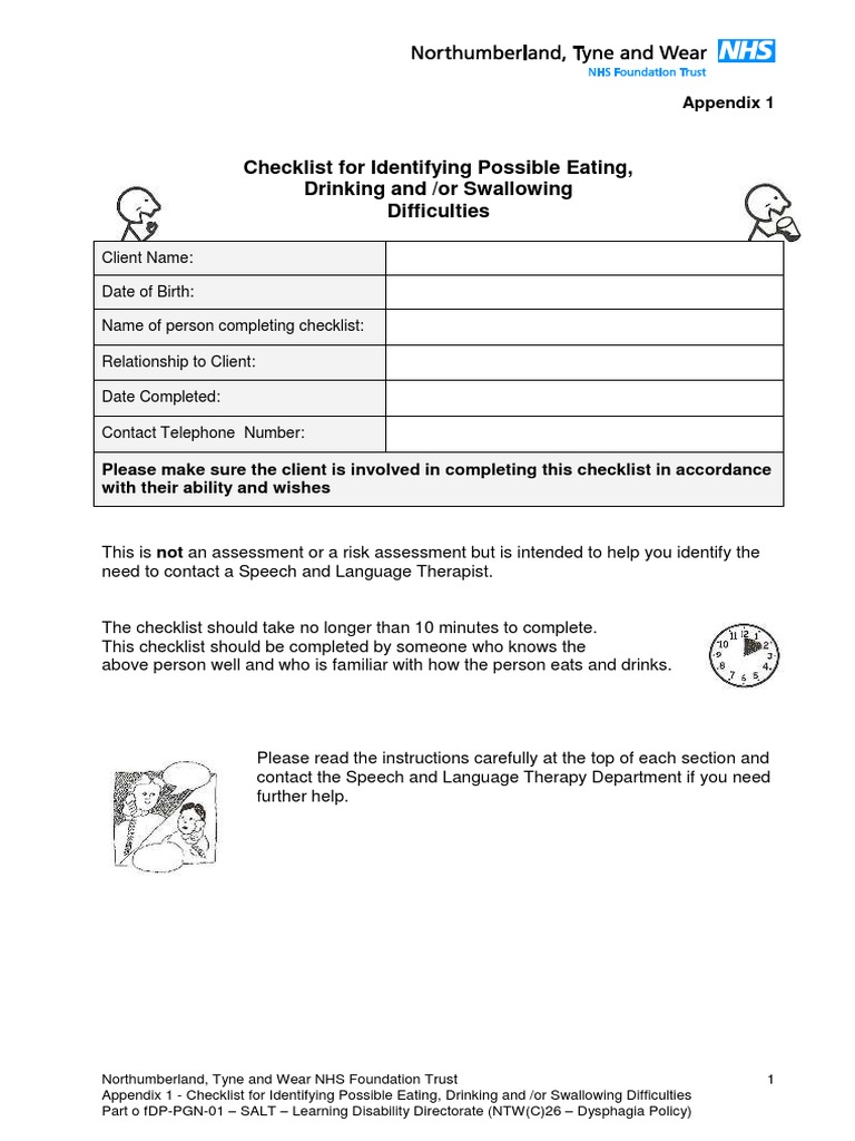 Feeding and Swallowing Checklist | PDF | Speech Language Pathology ...