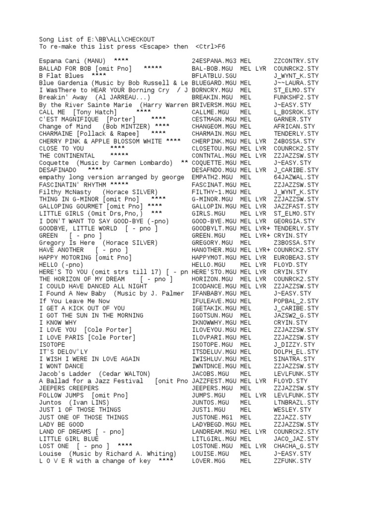 Comprehensive Song List for Checkout | PDF | Musicians | American Musicians