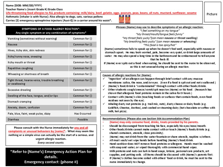 1 Pager Template | PDF | Food Allergy | Allergy