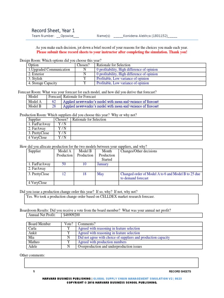 Simulation Game - Record Sheet | PDF | Supply Chain | Forecasting