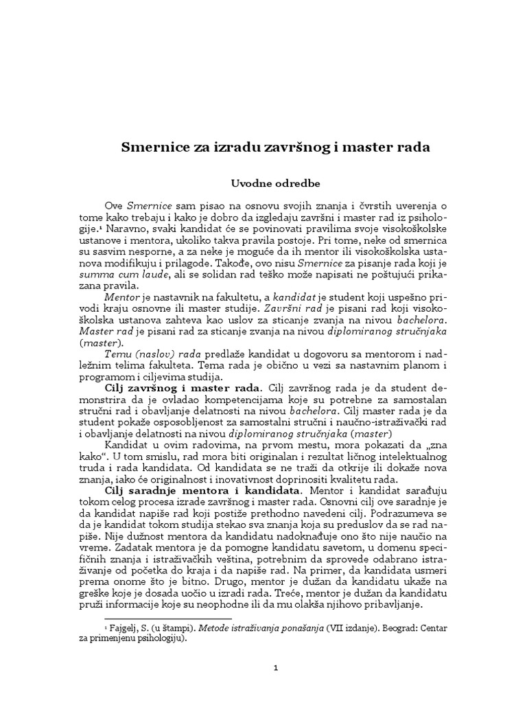 Smernice Za Zavrsne I Diplomske Radove | PDF