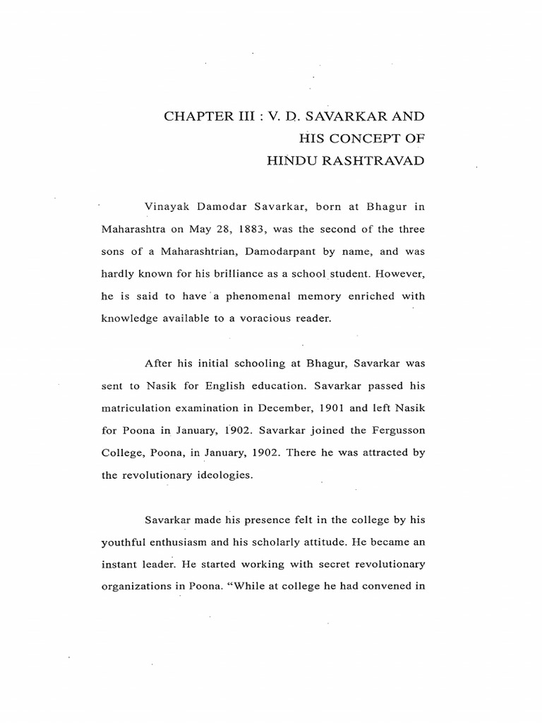 Chapter Iii: V. D. Savarkar and His Concept of Hindu Rashtravad | PDF ...