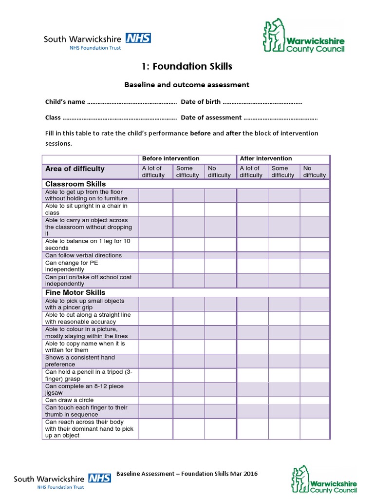 1: Foundation Skills: Baseline and Outcome Assessment | PDF | Cognition