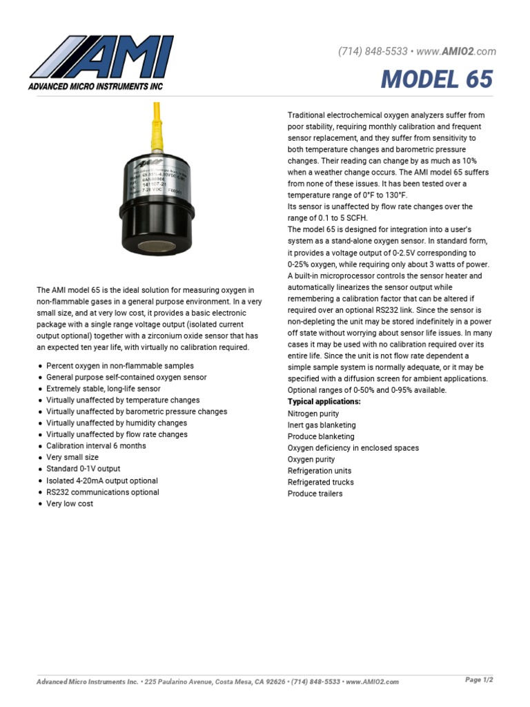 MODEL 65 Data Sheet | Download Free PDF | Sensor | Manufactured Goods