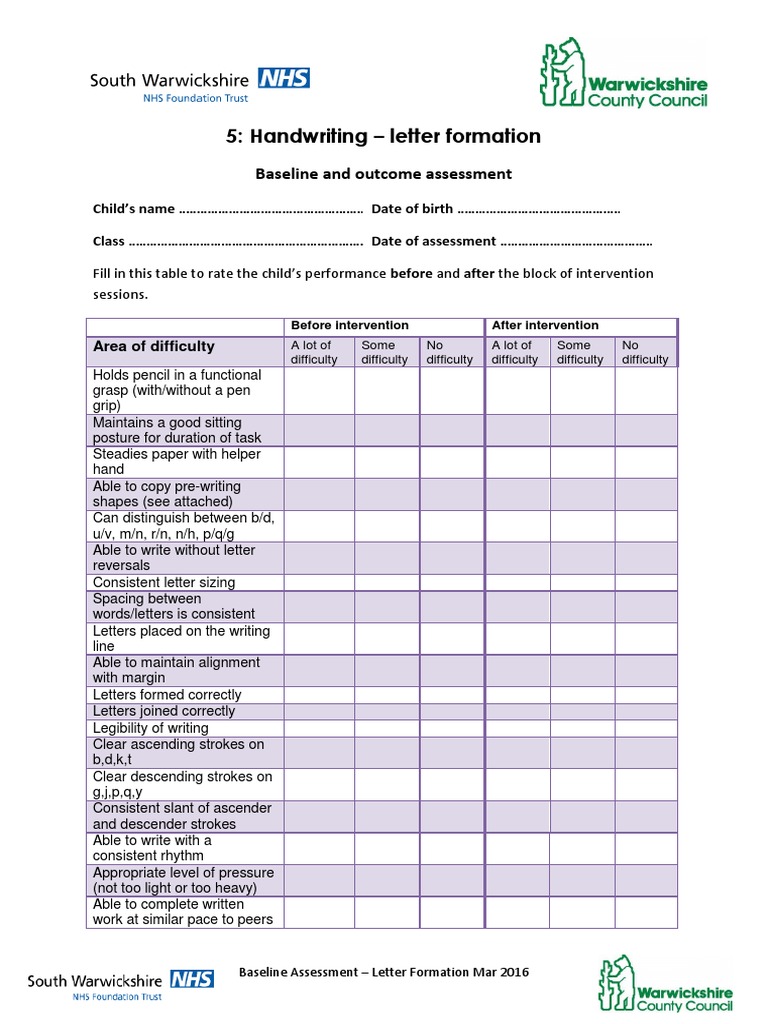 Letter Formation Baseline Assessment | PDF | Writing