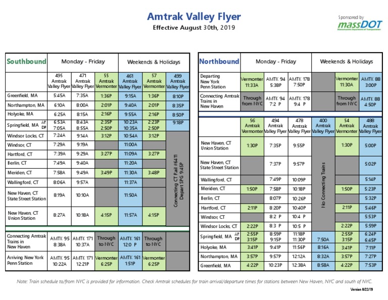 Amtrak Valley Flyer Schedule | PDF | Amtrak | Massachusetts