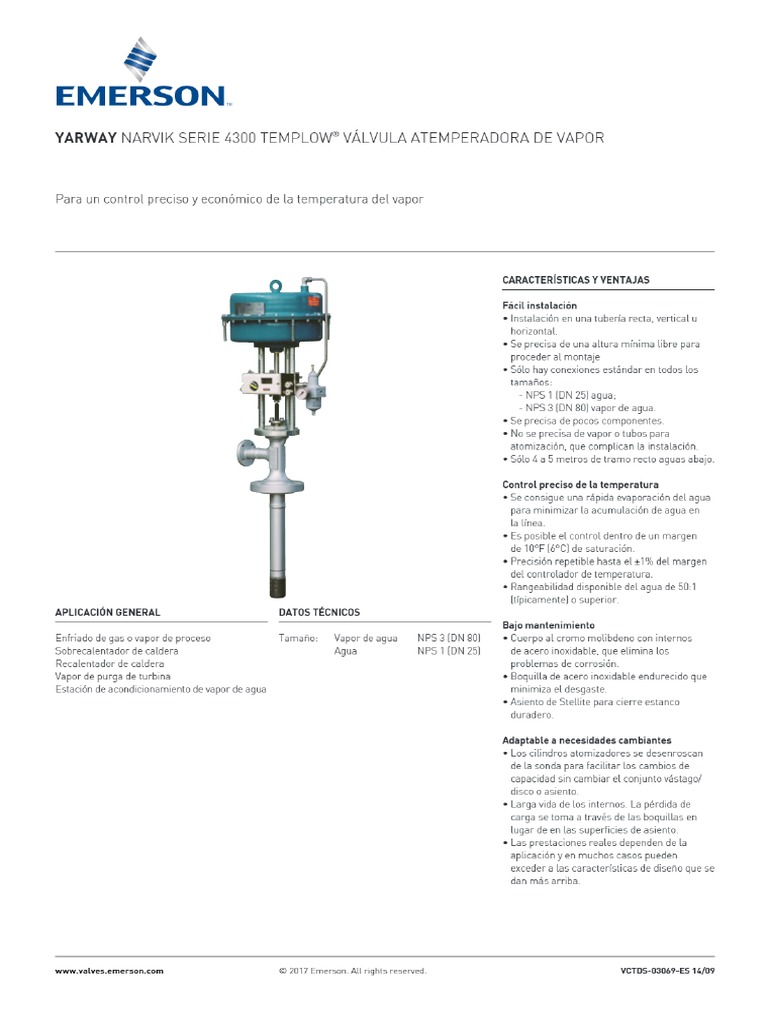 Yarway Narvik Serie 4300 Templow Válvula Atemperadora de Vapor PDF | PDF