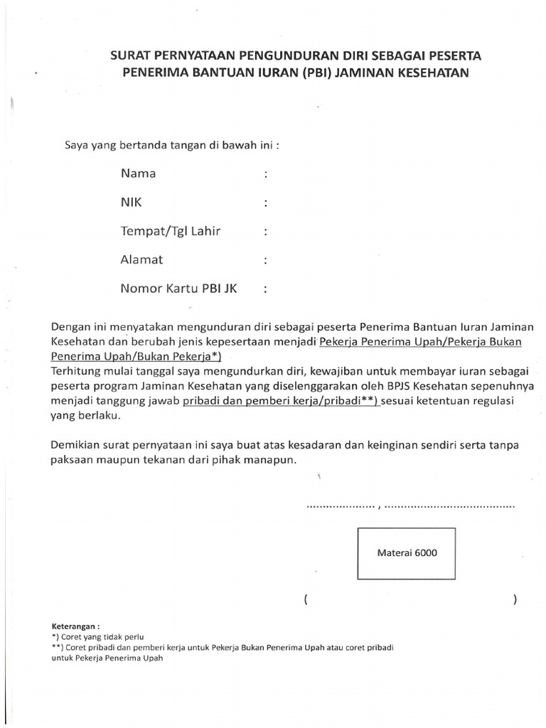 Surat Pernyataan PBI | PDF