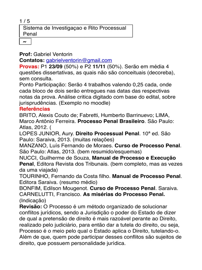 Resumo Processo Penal | PDF | Procedimento criminal | Estatuto