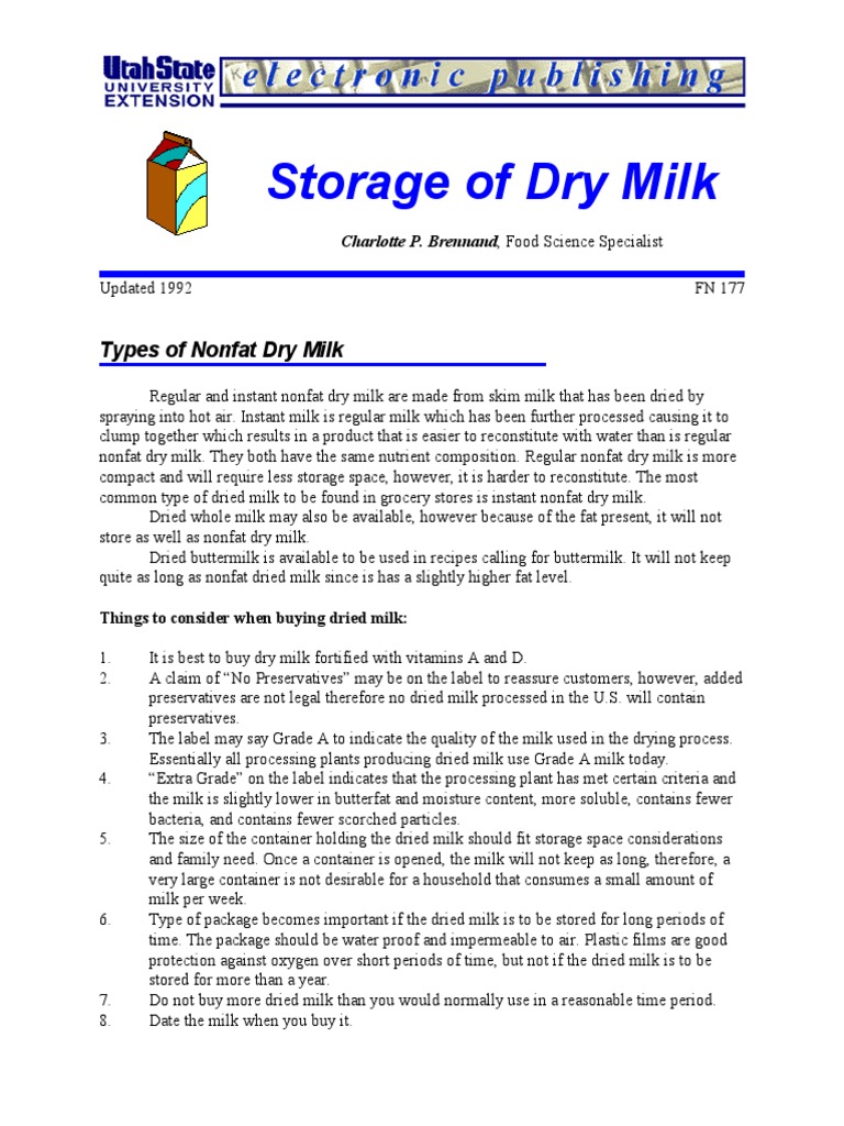 Storage of Dry Milk | PDF | Powdered Milk | Milk