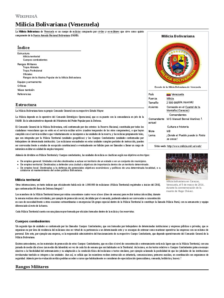 Milicia Bolivariana (Venezuela) | PDF | Organización militar | Militar