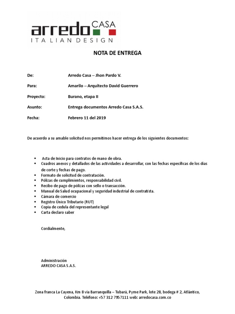 Nota Entrega de Documentos | PDF