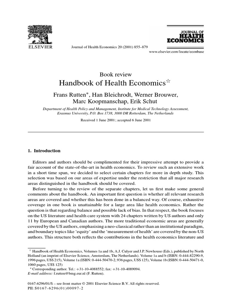 Handbook of Health Economics: Book Review | PDF | Adverse Selection ...