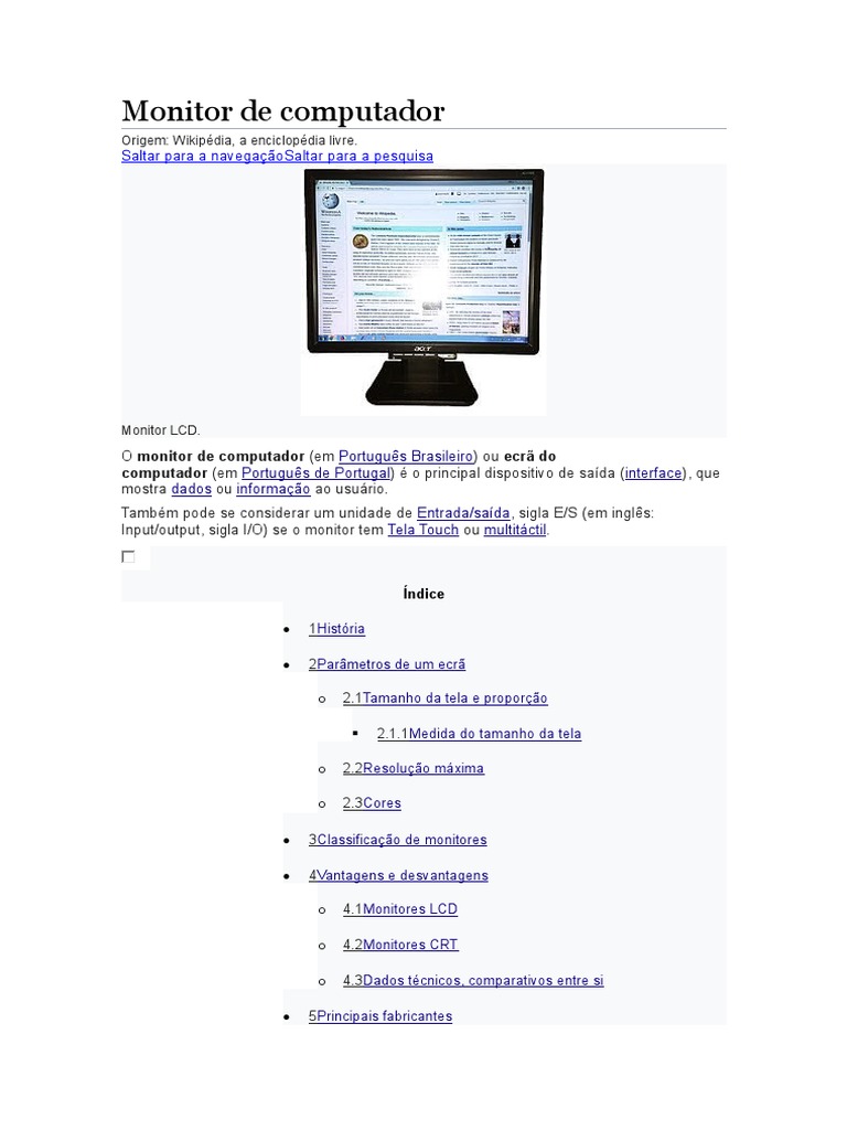 Monitor de Computador - O Que É | PDF | Monitor de computador ...
