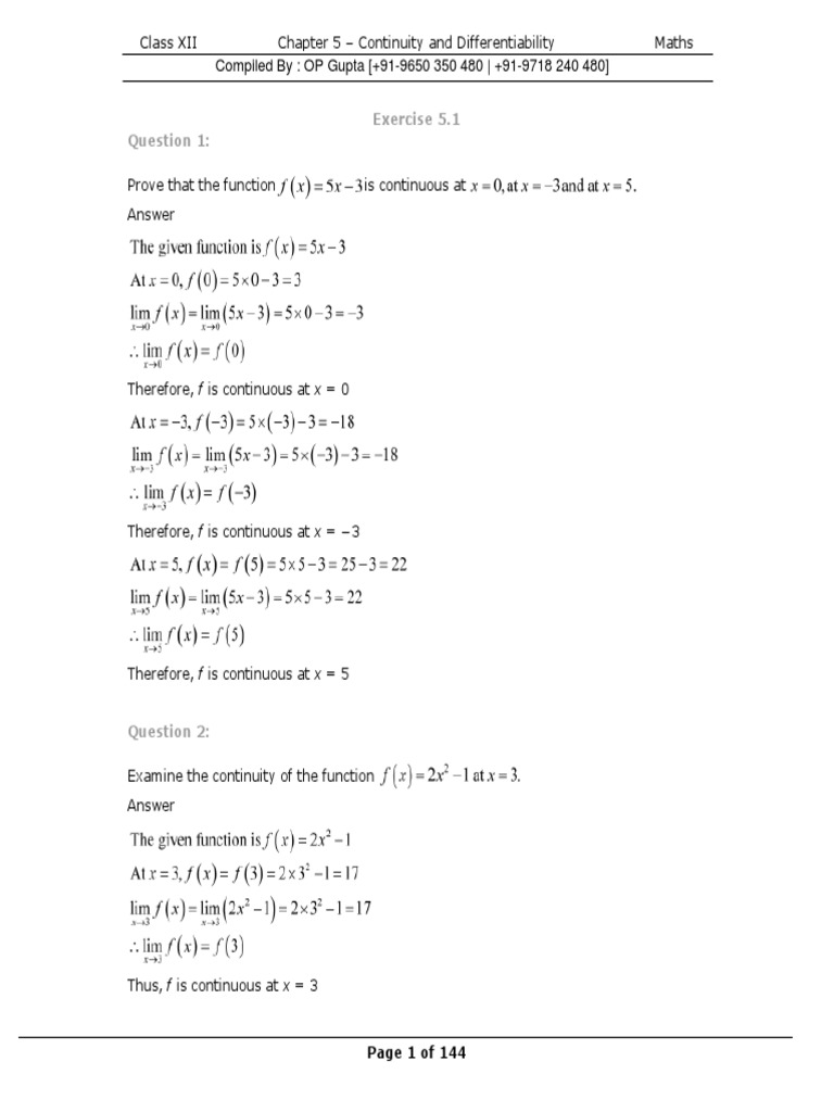CH 05 Continuity Differentiability | PDF | Trigonometric Functions | Continuous Function