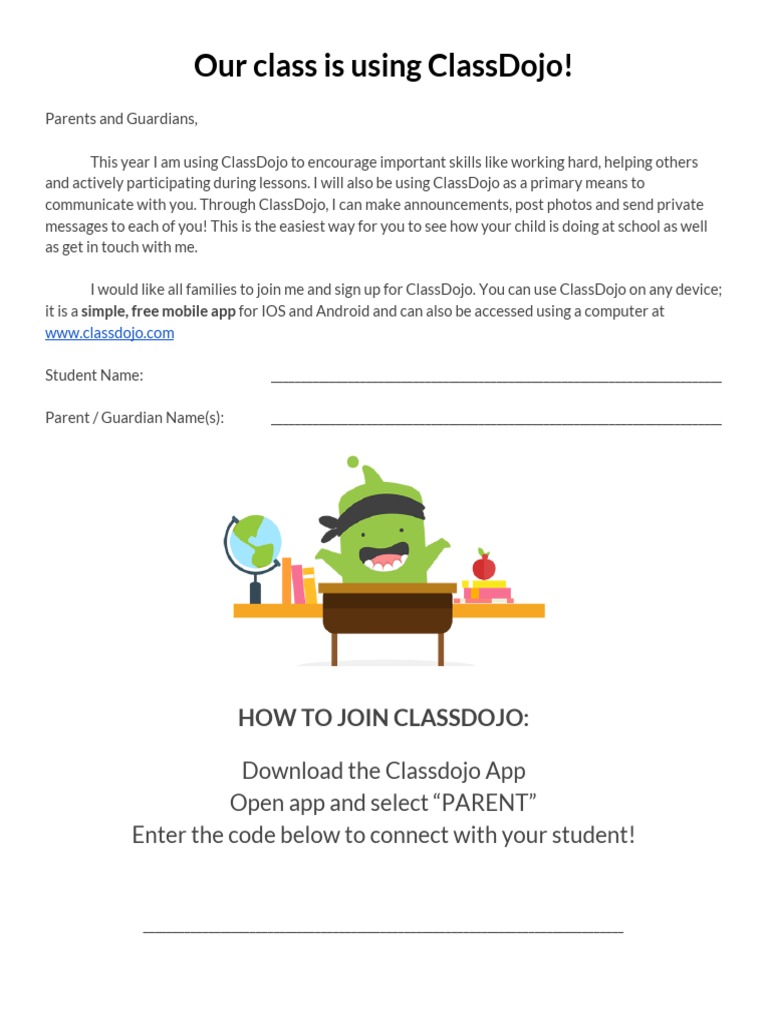 Classdojo Parent Letter | PDF | Mobile App | Ios