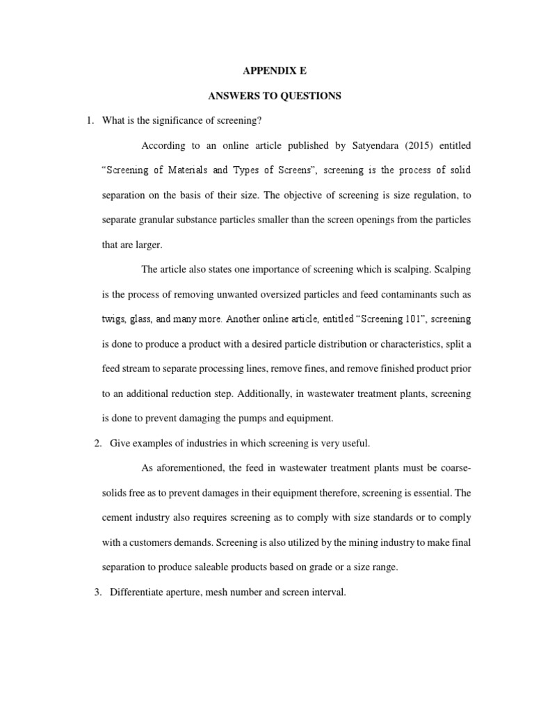 Appendix E Answers To Questions | PDF | Chemistry | Industrial Processes