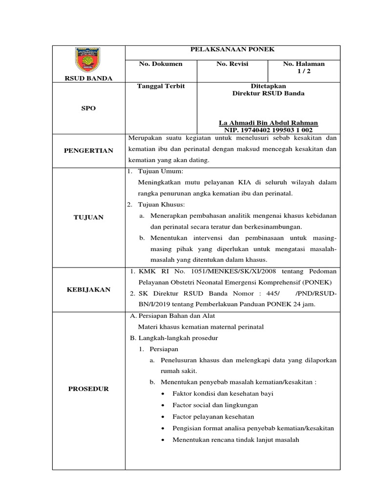 Sop Pelaksanaan Ponek | PDF