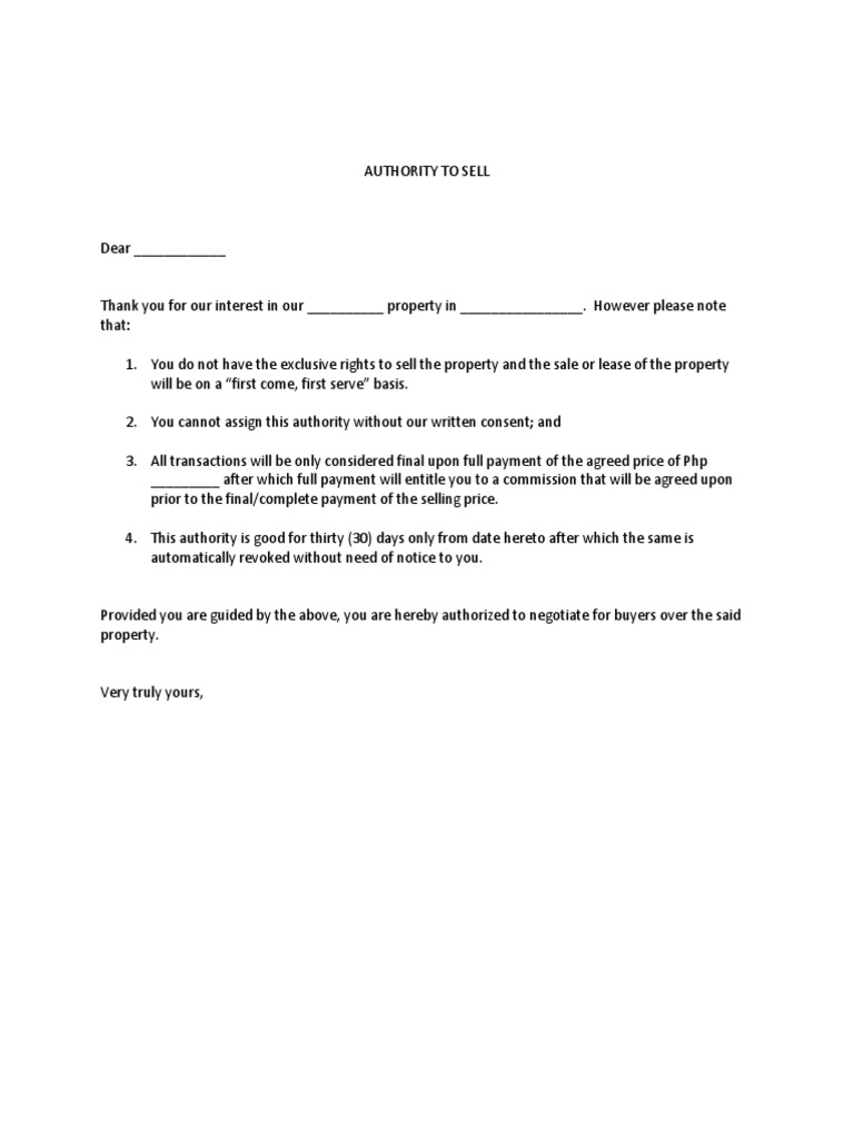 Authority To Sell SAMPLE | PDF