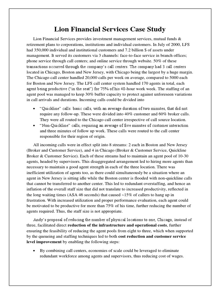 Lion Financial Services | PDF | Call Centre | Automation