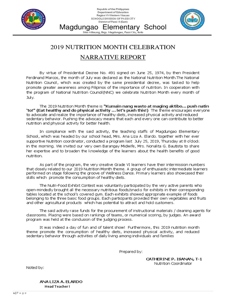 Accomplishment Report 2019 | PDF | Foods | Nutrition