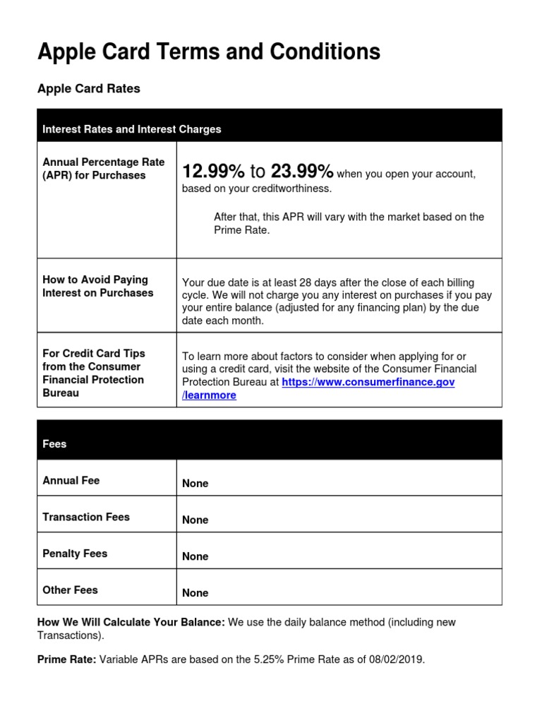 Apple Card Terms and Conditions Overview | PDF | Credit Card | Annual ...