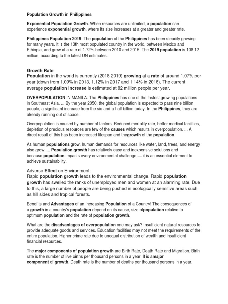 Population Growth in Philippines | PDF | Population Growth | Human ...