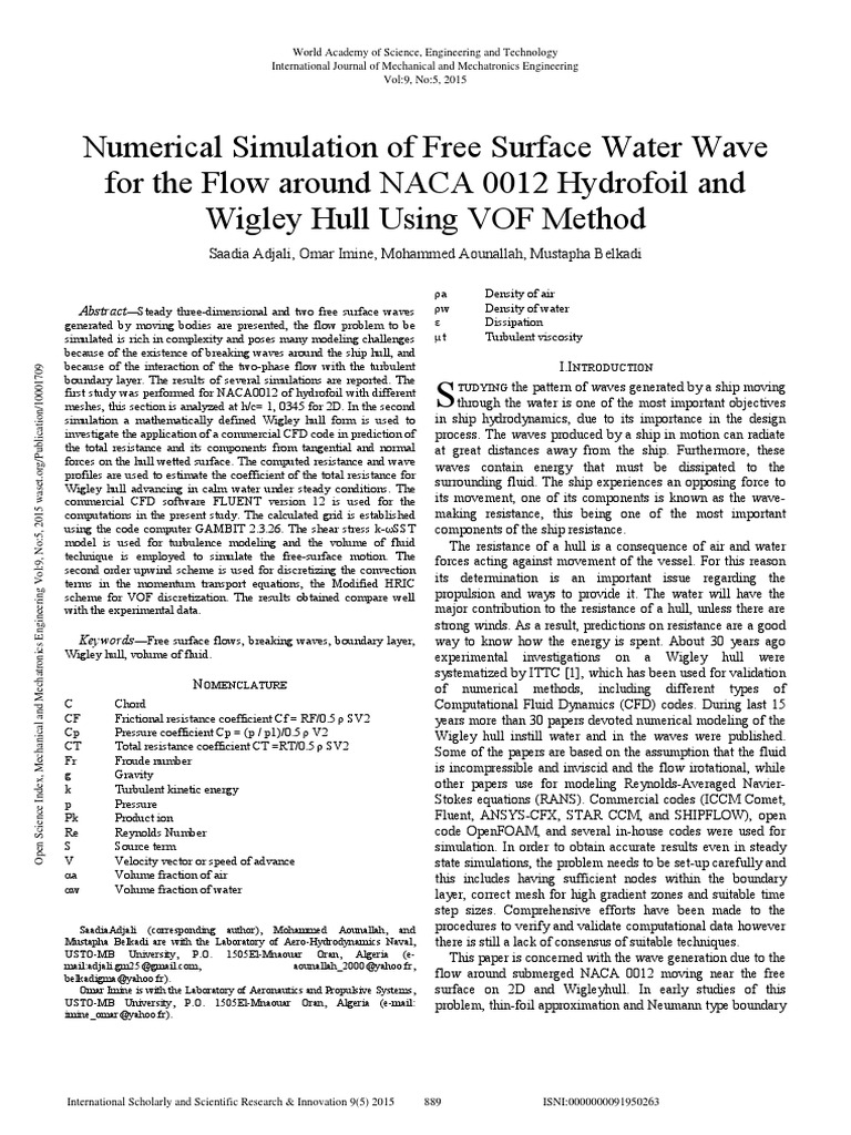 Numerical Simulation of Free Surface Water Wave For The Flow Around NACA 0012 Hydrofoil and ...