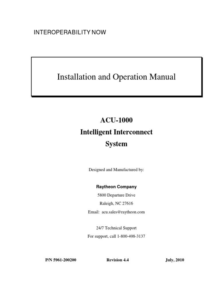 Installation and Operation Manual: ACU-1000 Intelligent Interconnect ...