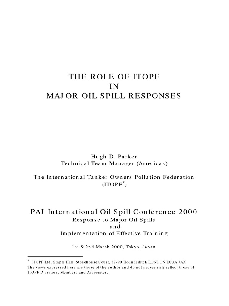 The Role of Itopf IN Major Oil Spill Responses | PDF | Oil Spill | Oil ...