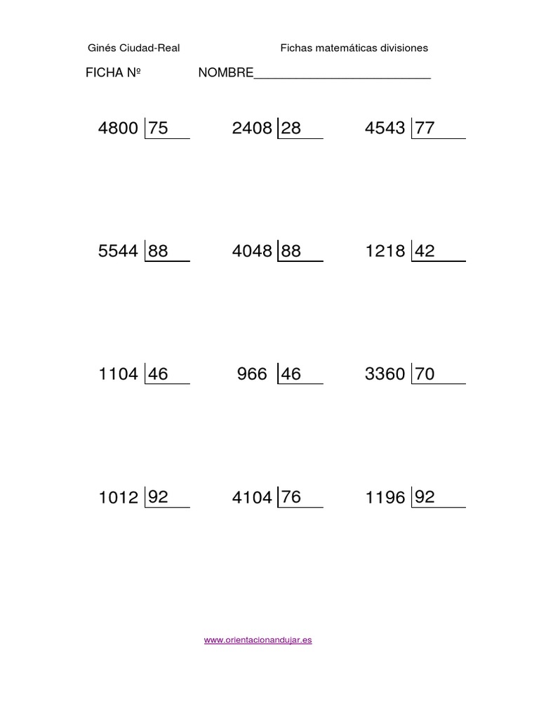 Fichas Matemáticas de Divisiones | PDF