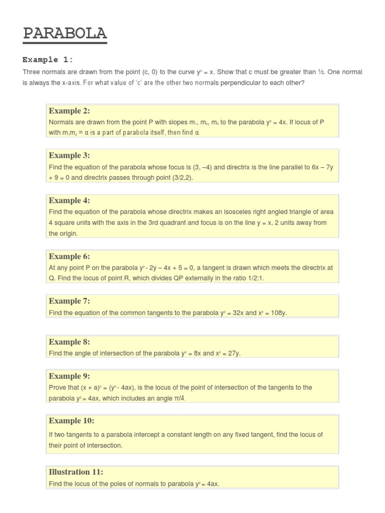 Parabola: Example 1 | PDF