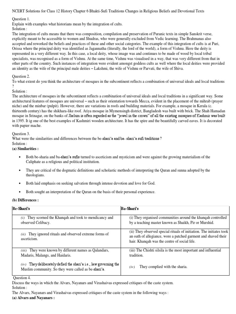 NCERT Solutions For Class 12 History Chapter 6 Bhakti-Sufi Traditions ...