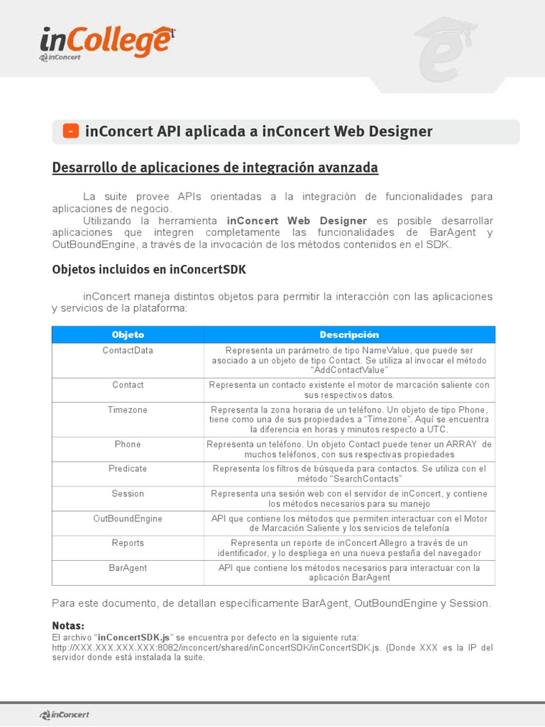 inConcert API para inConcert Web Designer | PDF | Protocolo de ...